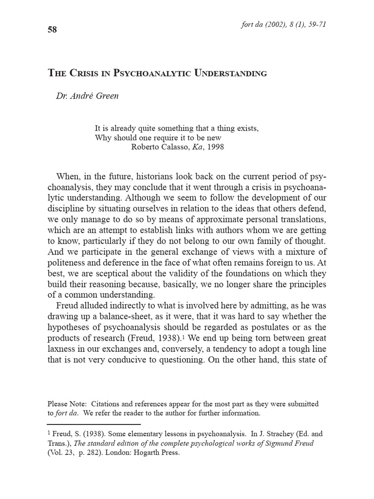 The Crisis in Psychoanalytic Understanding - André Green - 2002 | PDF ...