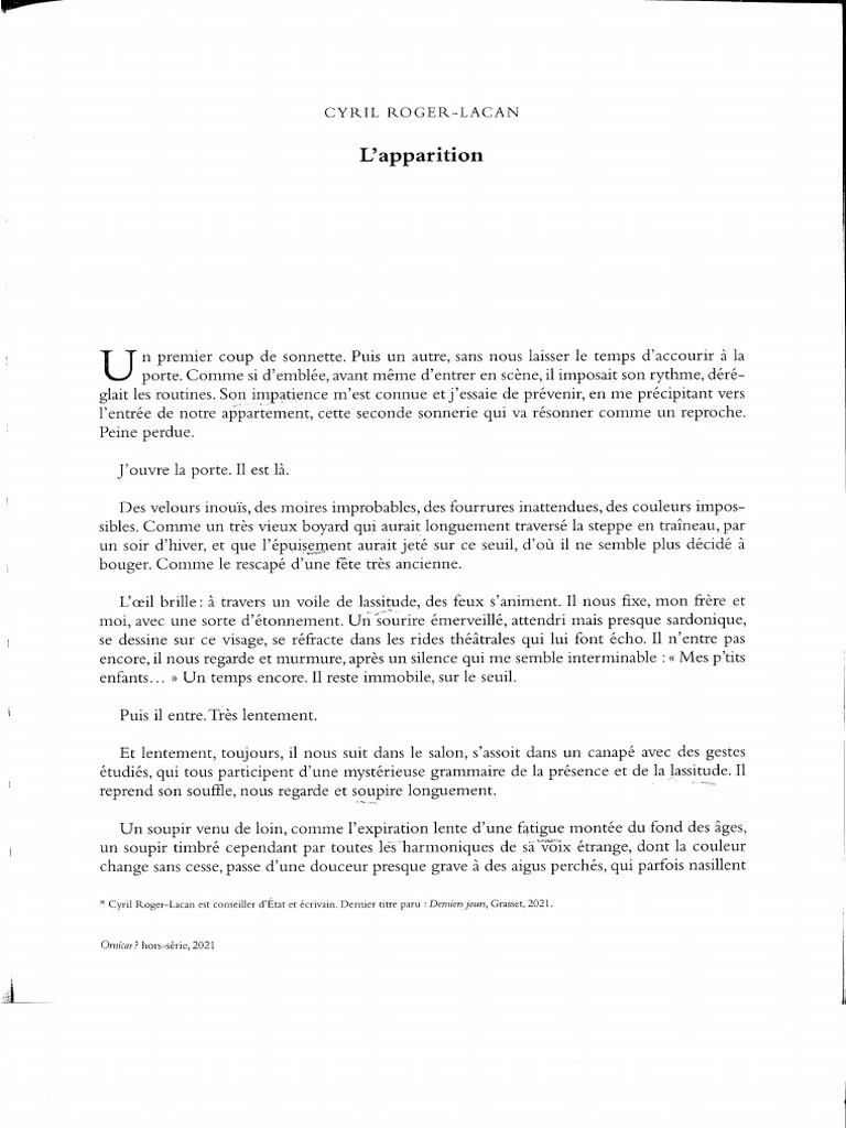 Lacan Redivivus 2021 Cyril-Roger Lacan - L'Apparition | PDF