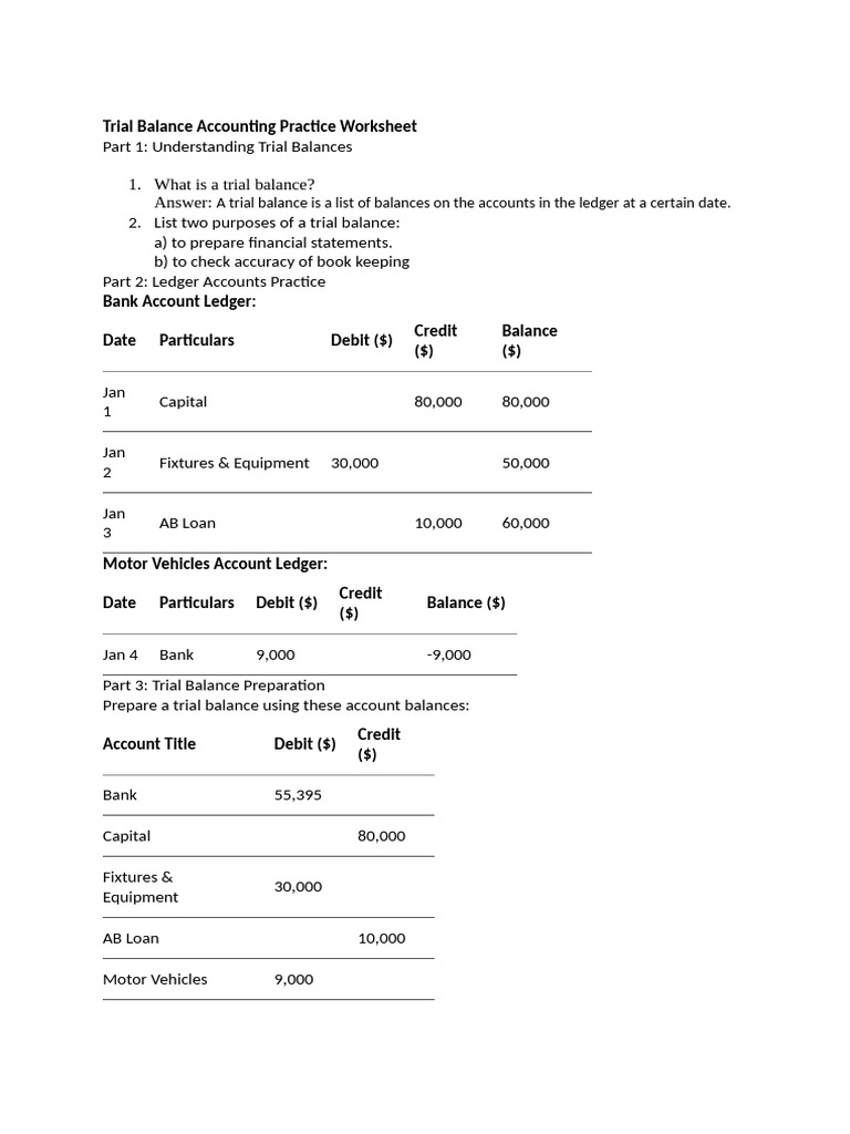Trial Balance Accounting Worksheet Guide | PDF