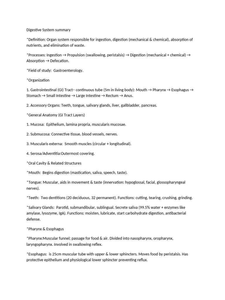Digestive System Summery | PDF