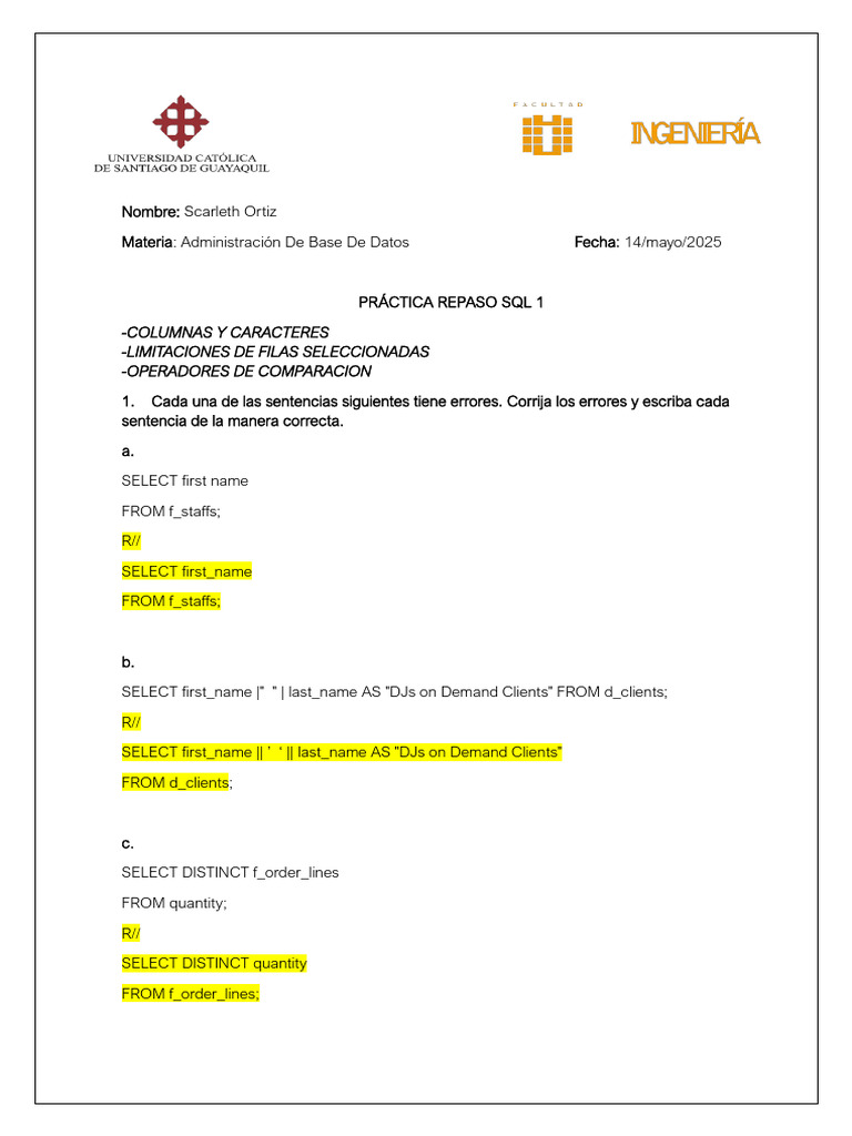 Práctica Repaso SQL 1 | PDF | SQL | Bases de datos