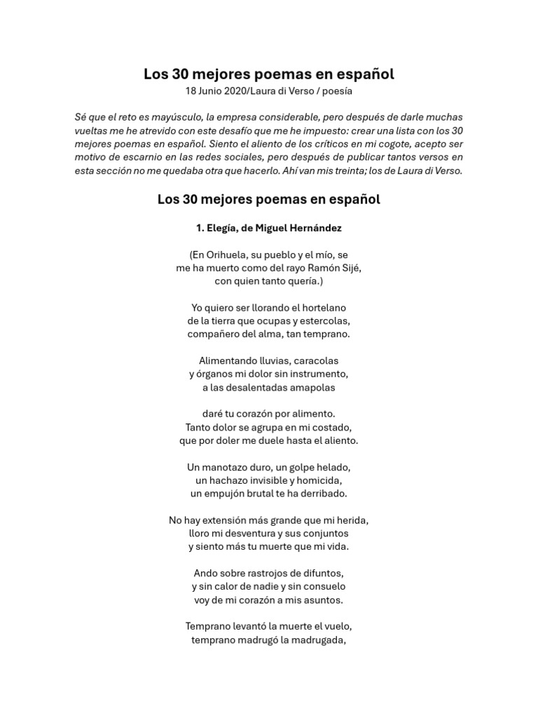 30 Mejores Poemas en Español | PDF | Amor