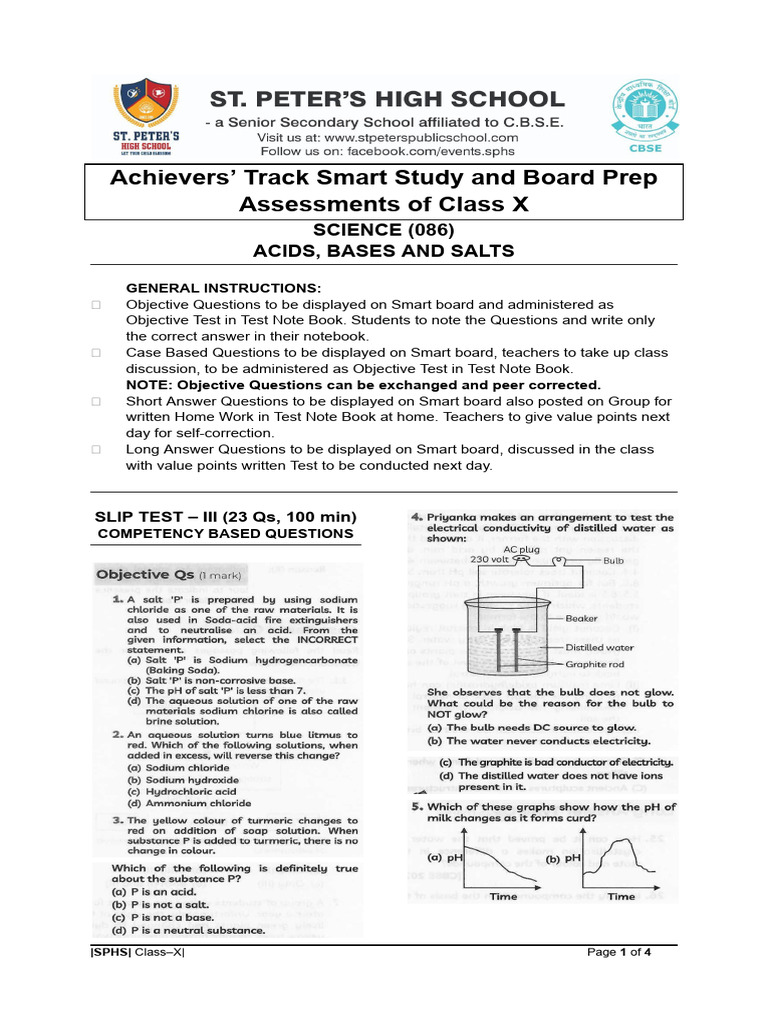 Sci - Chemistry - l2. Acids, Bases and Salts - Slip Test - III | PDF