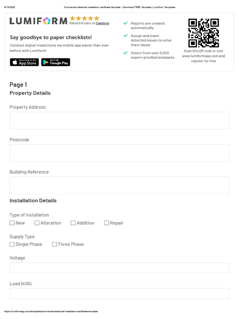 Commercial Electrical Installation Certificate Template | PDF ...