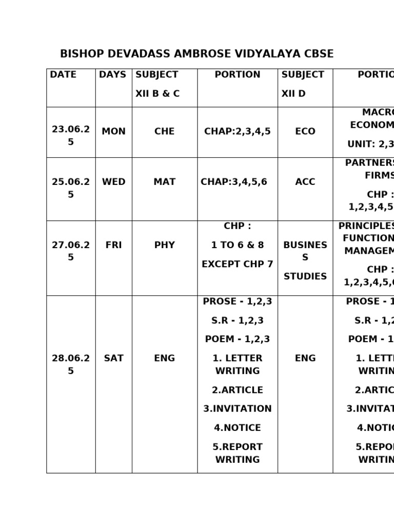 Xii Quaterly Time Table 2025 | PDF