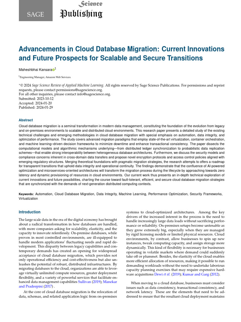 Advancements in Cloud Database Migration: Current Innovations and ...