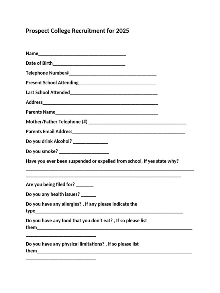 Prospect College 2025 Recruitment Form | PDF
