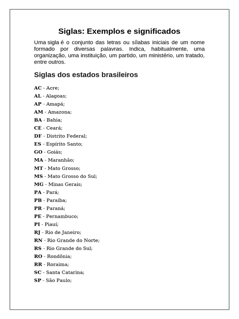 Siglas e seus significados no Brasil | PDF | Brasil