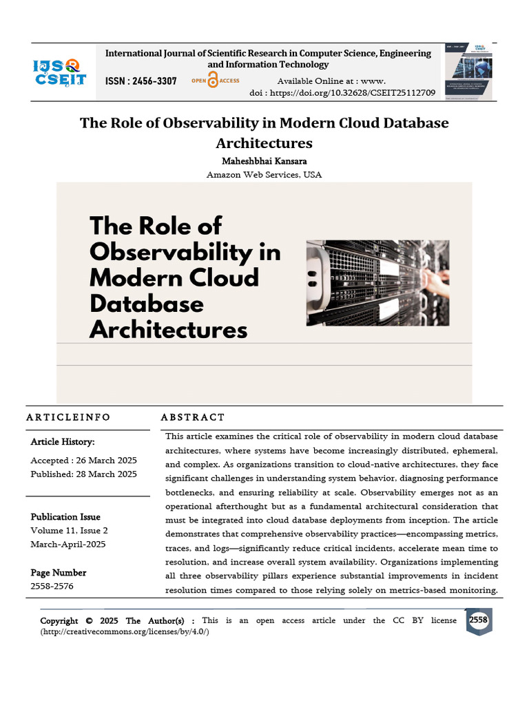 The Role of Observability in Modern Cloud Database | PDF | Databases | Program Optimization