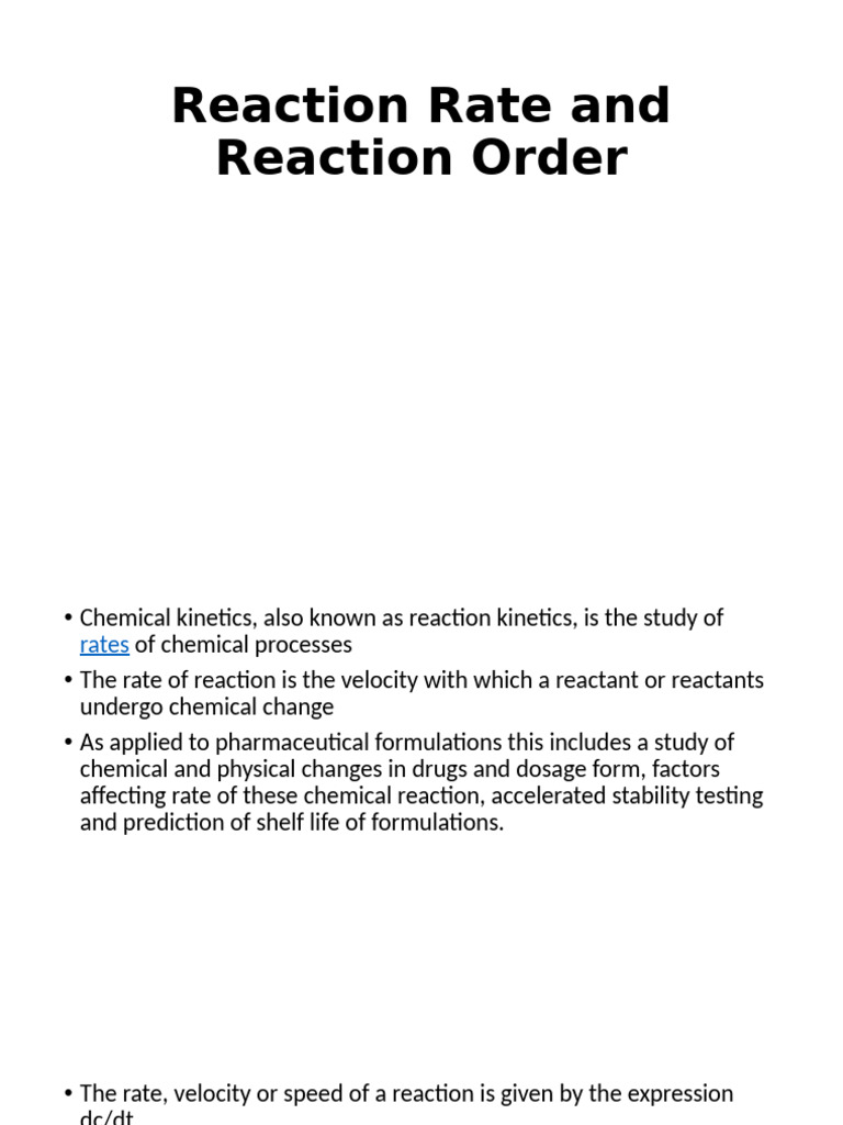 Reaction Rates and Orders in Pharmaceuticals | PDF | Reaction Rate ...