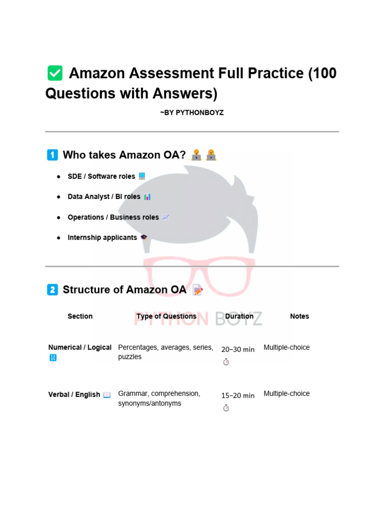Amazon Assessment Full Practice 100 Questions With Answers | PDF | Computer Programming | String ...