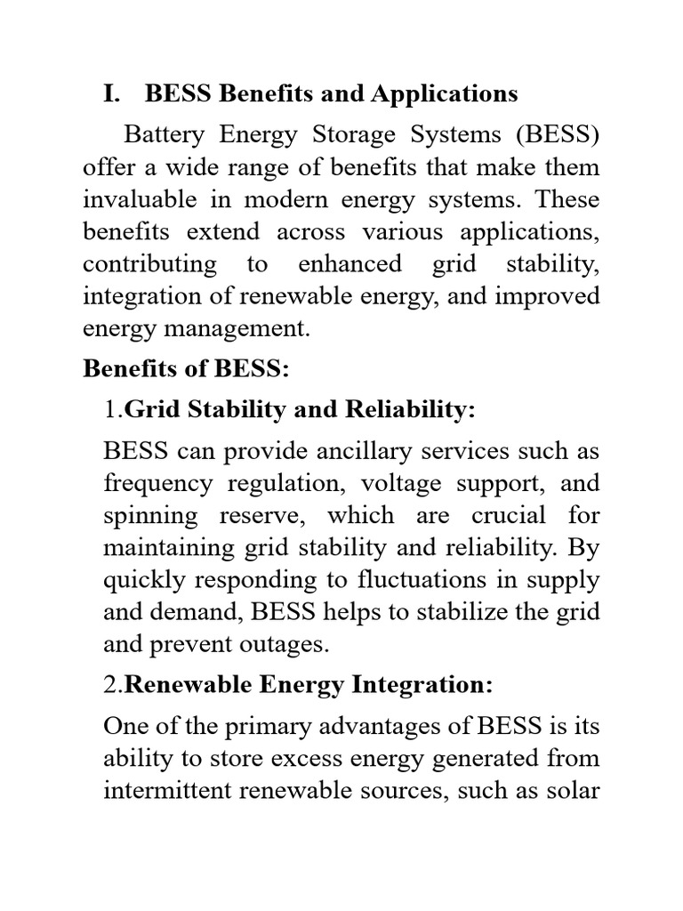 Benefits and Applications of BESS | PDF | Electrical Grid | Energy Storage