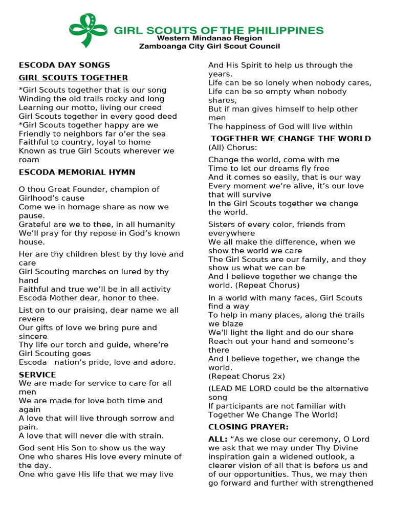 Escoda Day Songs for Girl Scouts | PDF