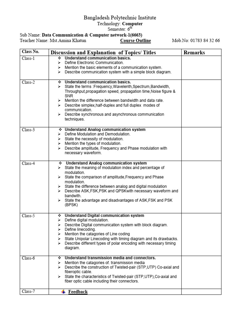 Data Communication Course Outline | PDF | Computer Network | Network ...