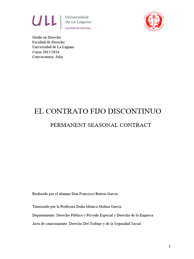 El Contrato Fijo Discontinuo | PDF | Tiempo de trabajo | Derecho laboral