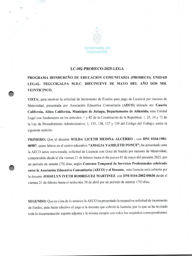 Wilda Liceth Medina Alcerro - Licencia Por Maternidad - Lc-002 | PDF
