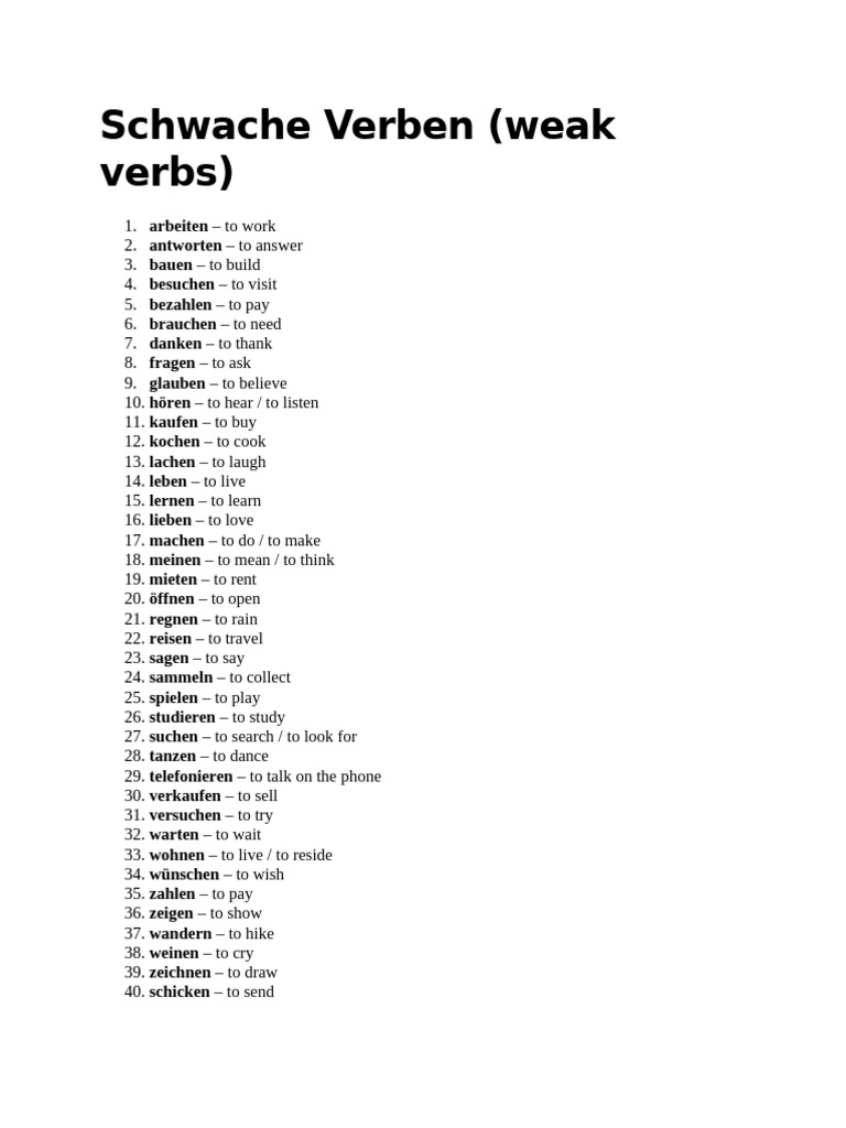 Liste der schwachen Verben | PDF