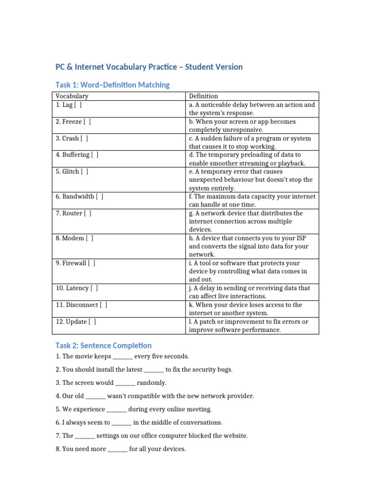 PC Internet Vocab Student Version | PDF | Computer Network | Internet
