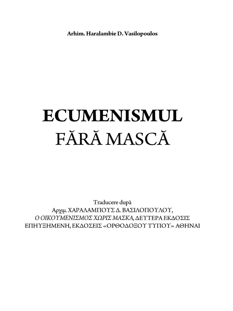 Ecumenismul Fara Masca - Tipar | PDF