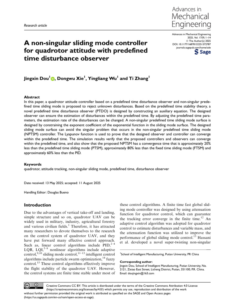 A Non-Singular Sliding Mode Controller For Quadrot | PDF | Control ...