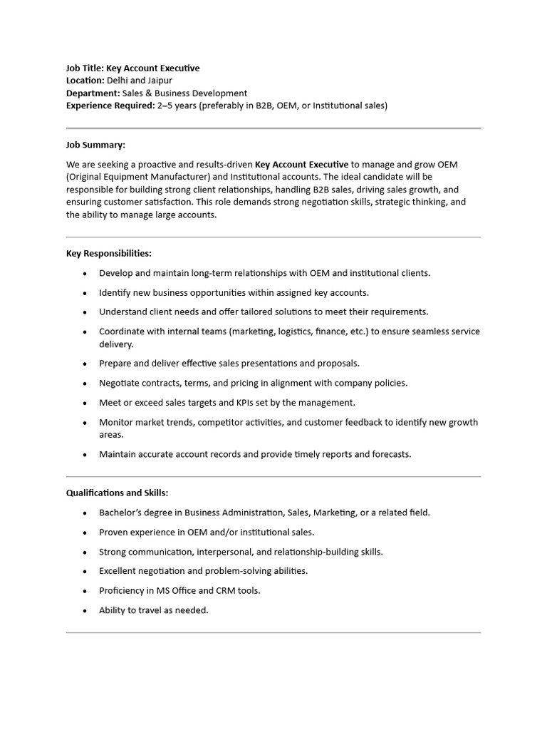 JD - Key Account Executive | PDF