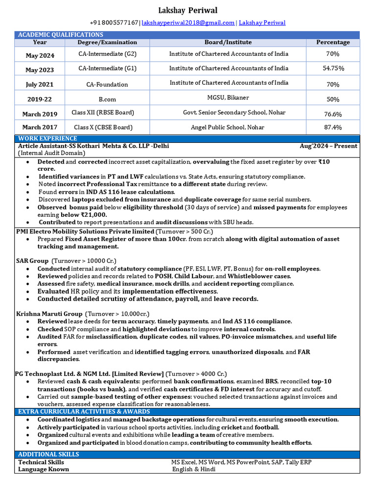 Lakshay Periwal - Industrial Training | PDF | Audit | Business