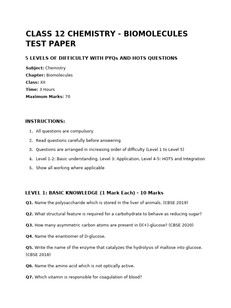 biomolecules-test-paper | PDF | Dna | Proteins