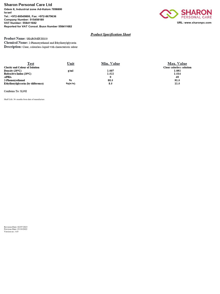 Sharomix EG10 Spec | PDF