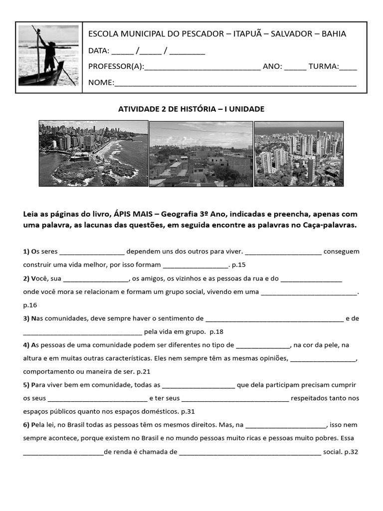 Atividade De História Para 3º Ano Pdf Brasil