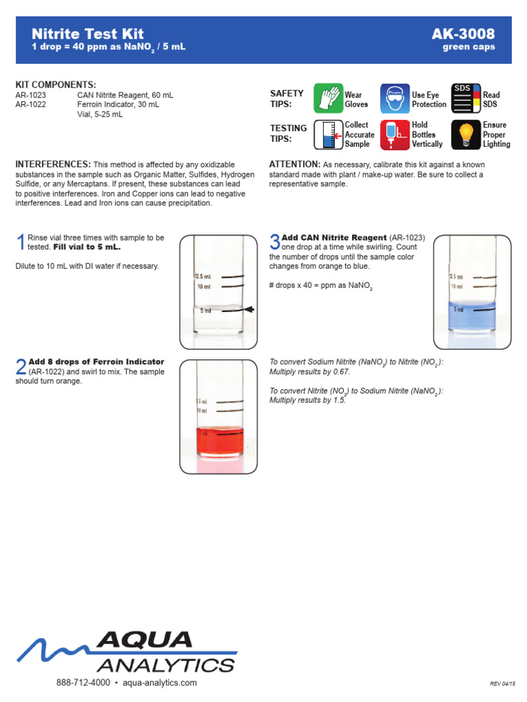 AquaAnalytics AK-3008 Nitrite Drop Update | PDF | Chemistry | Chemical ...