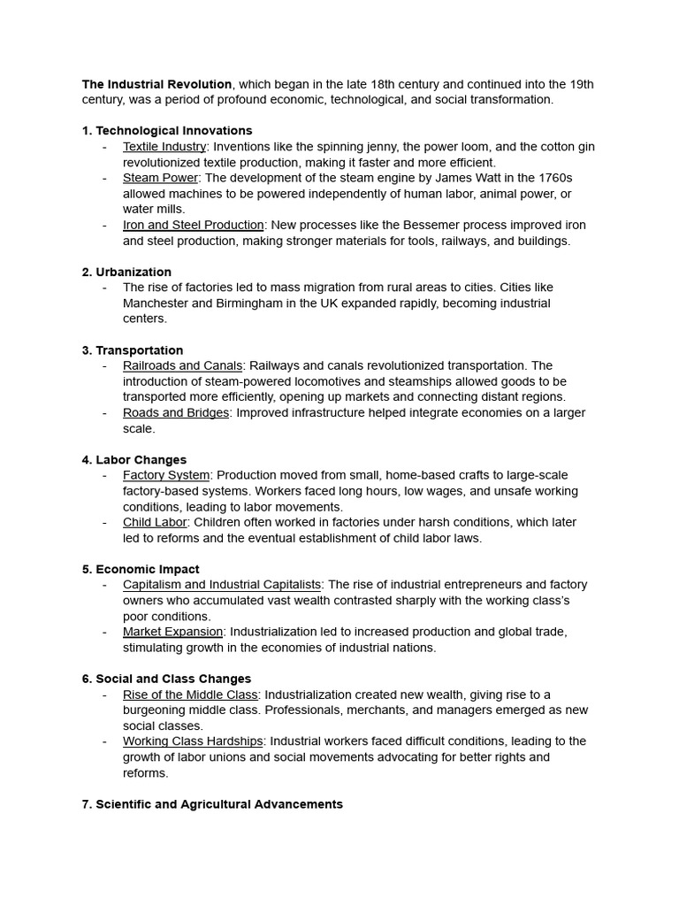 Notes On The Industrial Revolution | PDF | Socialism | Capitalism