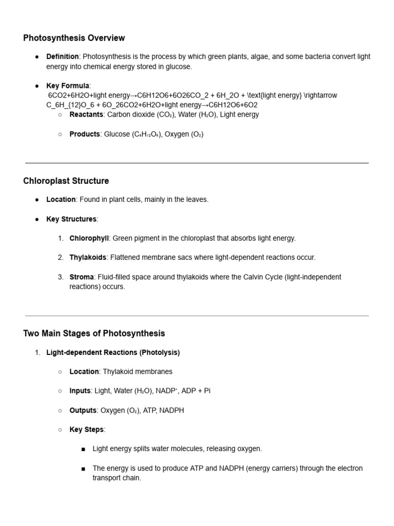 Photosynthesis Notes: Class 1 | PDF | Photosynthesis | Photochemistry