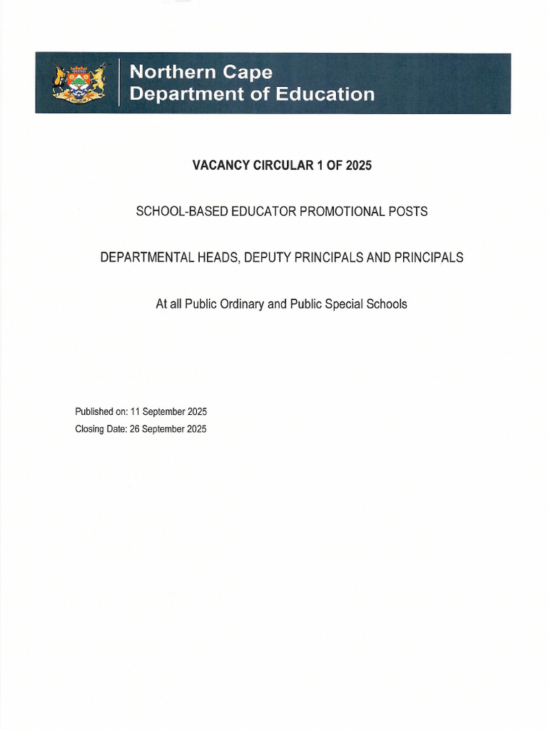 Approved Vacancy Circular 1 of 2025 - For Manual Submissions | PDF ...