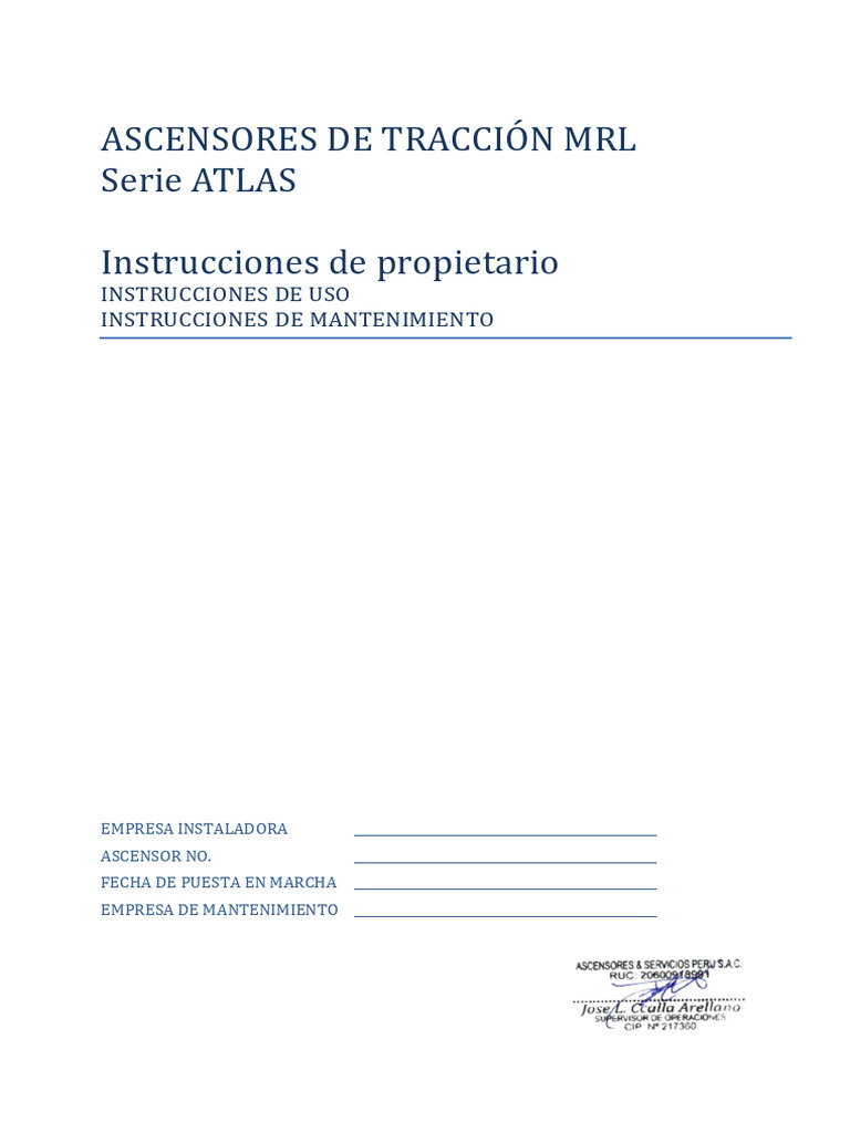Manual de Uso e Intrucciones de Mantenimiento | PDF | Ascensor