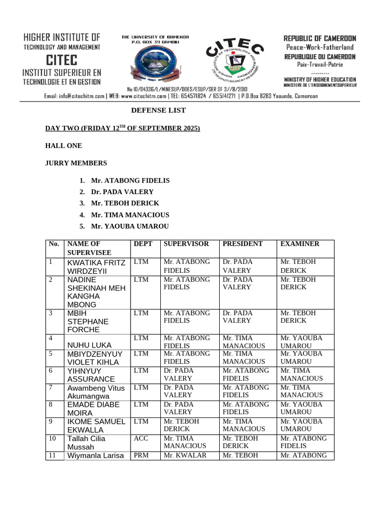 Defense List for September 12, 2025 | PDF