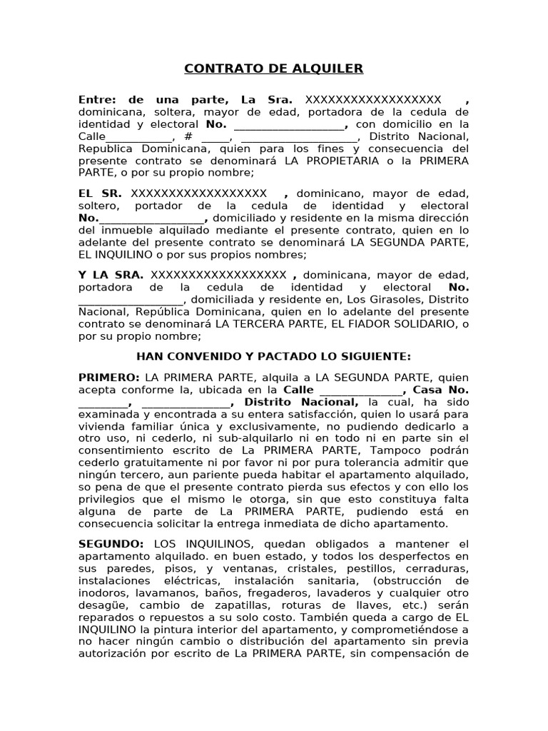 Modelo de Contrato de Alquiler Con Fiador Solidario | PDF | Apartamento | Ley común