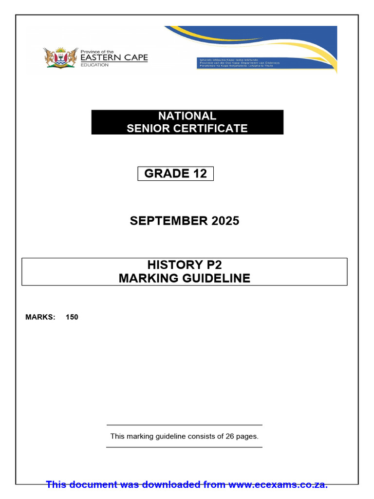 Grade 12 History P2 Marking Guideline | PDF | Essays