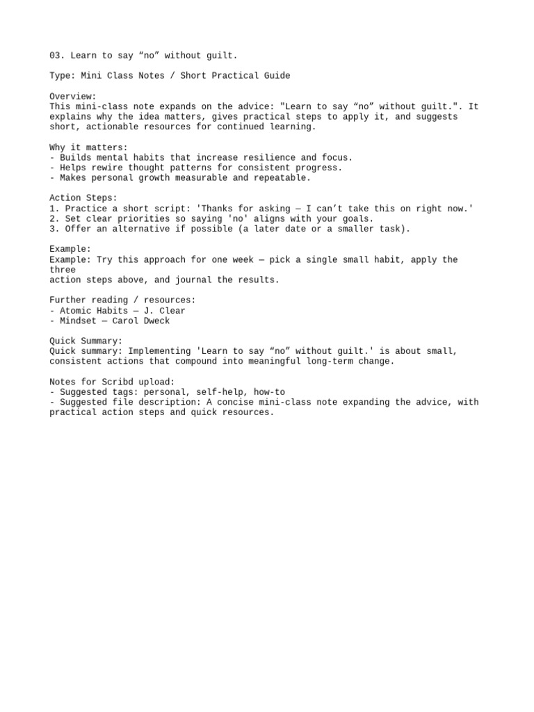 03 Learn To Say No Without Guilt | PDF