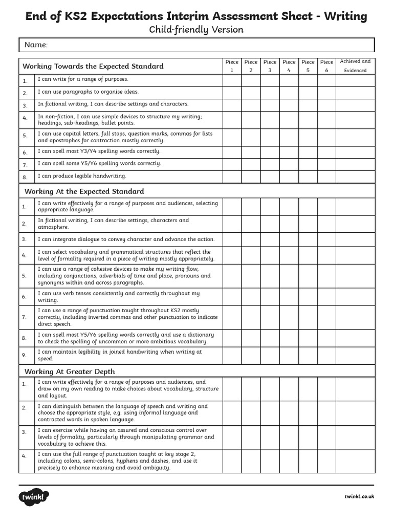 T L 6111 End of Ks2 Expectations Writing Assessment Tracker Ver 4 | PDF ...
