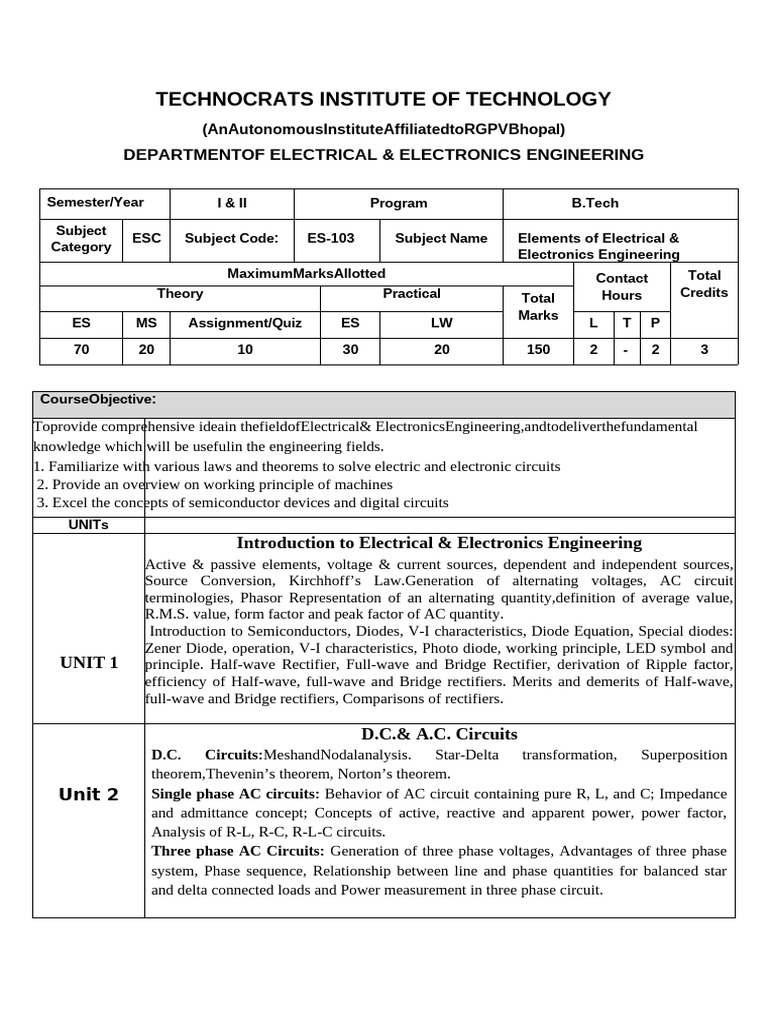Electrical Engineering Syllabus Overview | PDF | Rectifier | Bipolar ...