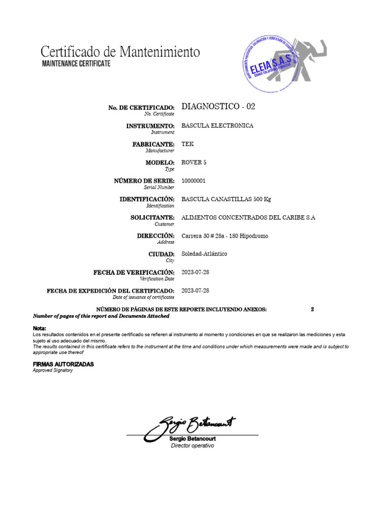 DIAGNOSTICO - 02 - BÁSCULA ELECTRÓNICA TEK ROVER 5 10000001 - BASCULA ...