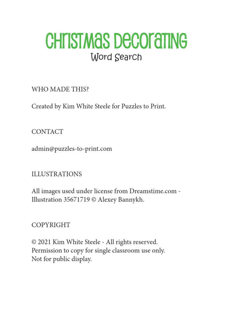Christmas Decorating Word Search | PDF | Word Search | Games Of Mental ...