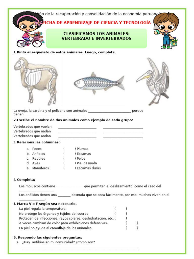 Ficha-mart-cyt-clasificamos Los Animales Vertebrado e Invertebrados ...