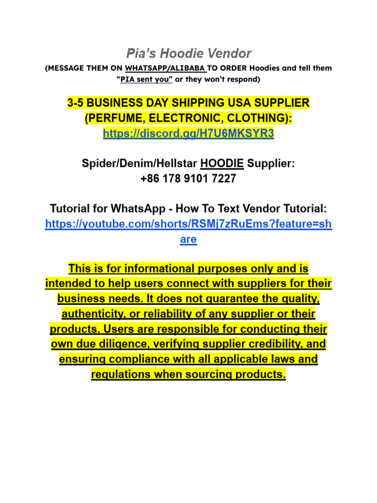 Pia's Hoodie Vendor | PDF