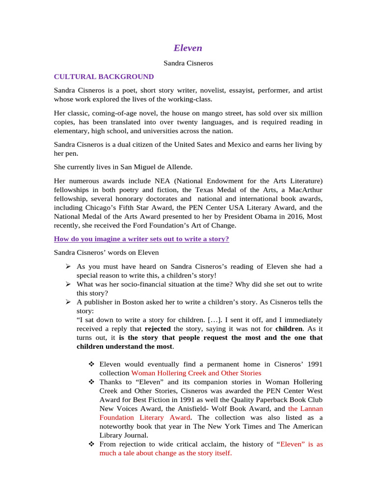 Understanding Cisneros' "Eleven" | PDF | Chicano