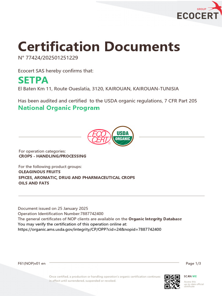 Sas - Certificate Nop - Addenda - Web | PDF | Food Industry | Sustainable Agriculture