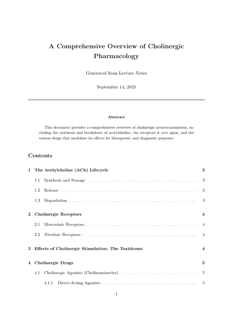 A Comprehensive Overview of Cholinergic Pharmacology: Generated From ...