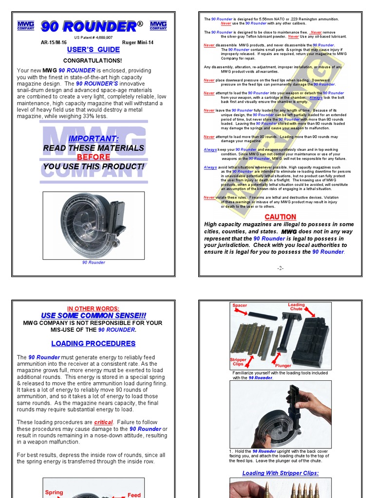 90 Rounder Owners Manual | PDF | Cartridge (Firearms) | Magazine (Firearms)
