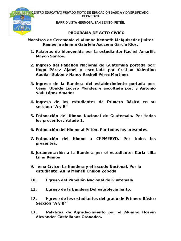 Programa de Acto Cívico 2do. A | PDF
