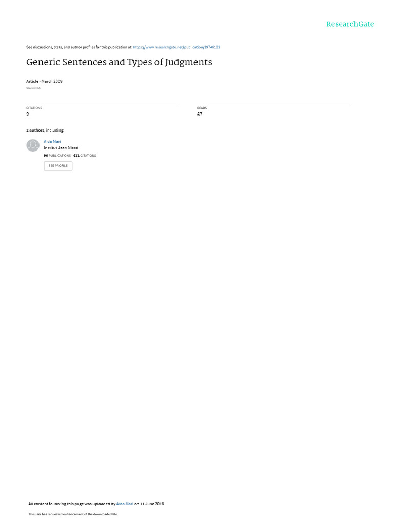 Generic Sentences and Types of Judgments | PDF | Predicate (Grammar ...